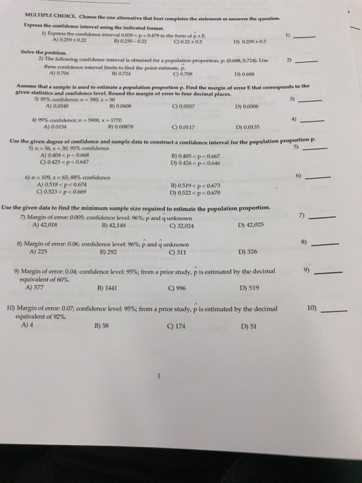 Solved MULTIPLE CHOICE Choose Express the confidence | Chegg.com