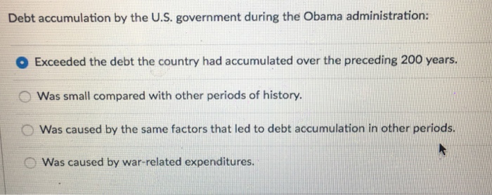 Solved Debt accumulation by the U.S. government during the | Chegg.com