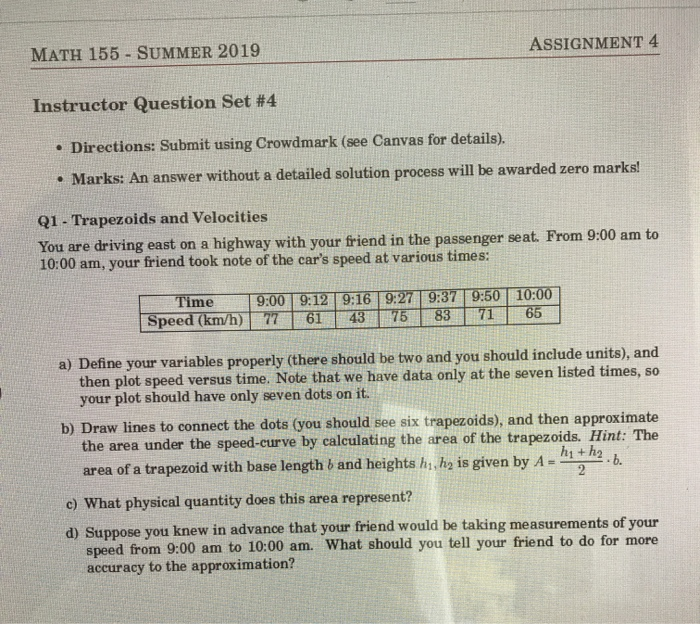 Assignment 4 Math 155 Summer 2019 Instructor Chegg