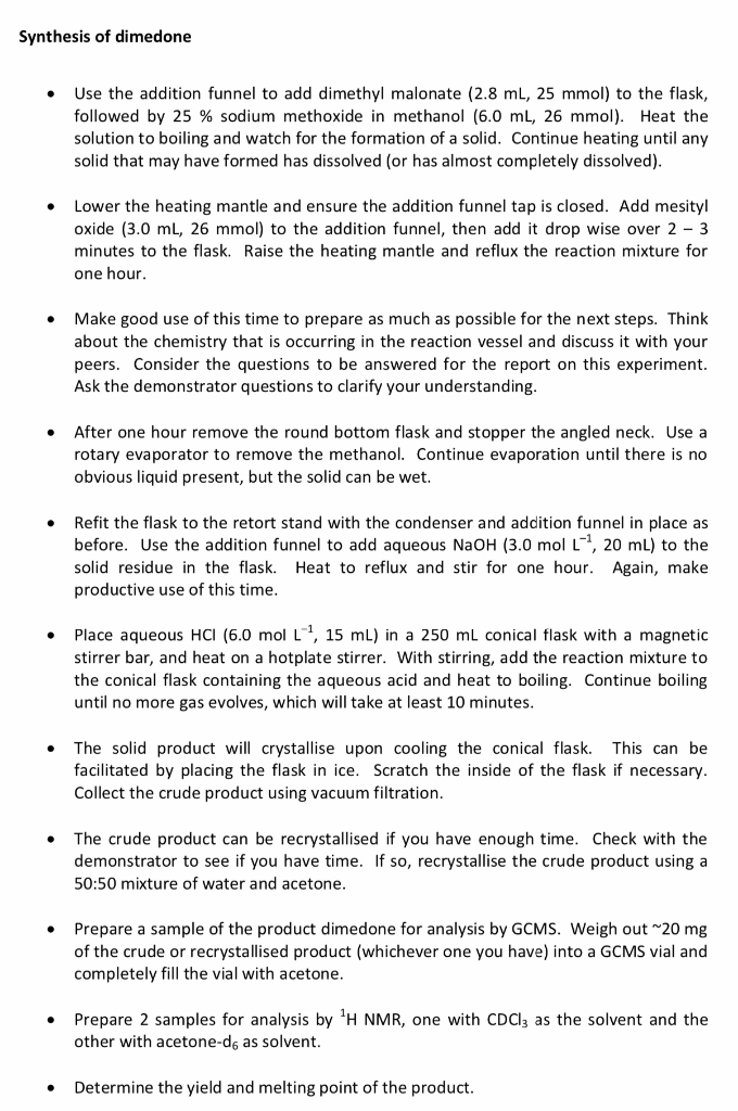 Solved Synthesis of dimedone This lab exercise will give you | Chegg.com