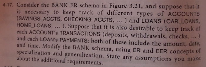 Solved 4.17. Consider the BANK ER schema in Figure 3.21, and | Chegg.com