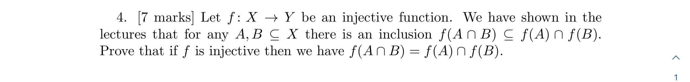 Solved 4. [7 marks] Let f:X→Y be an injective function. We | Chegg.com