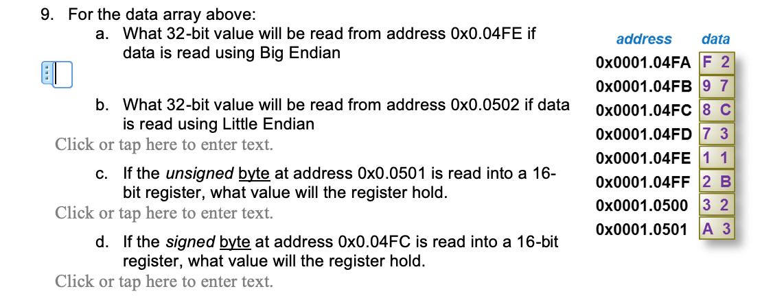 9. For the data array above: a. What 32-bit value | Chegg.com