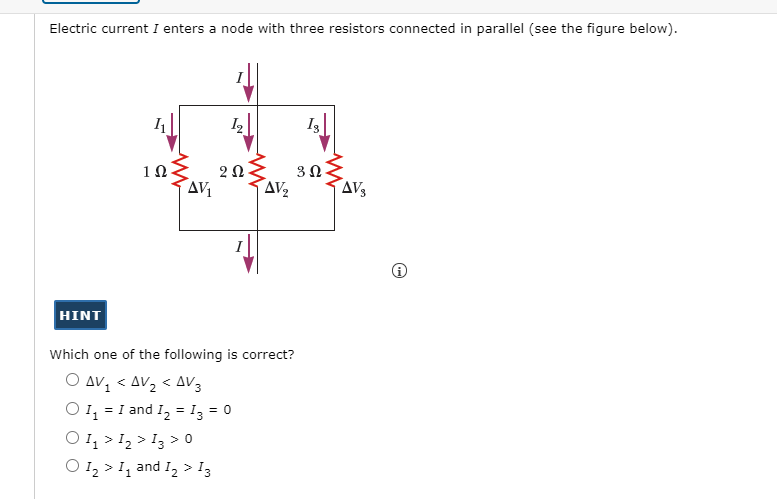 Solved Electric current I enters a node with three resistors | Chegg.com