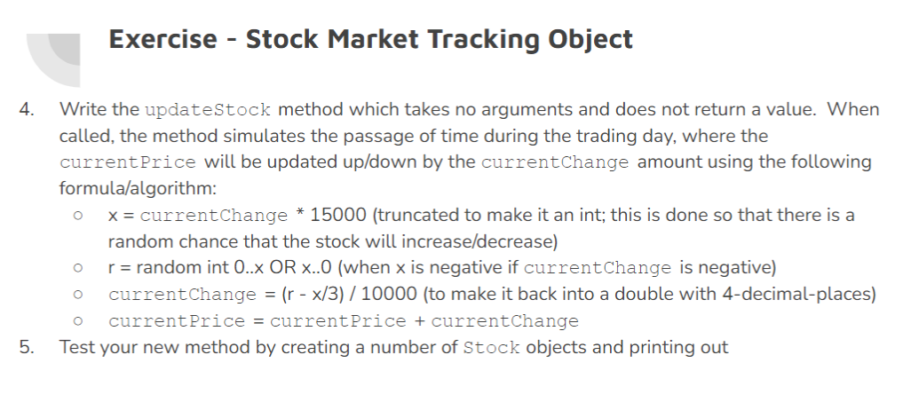 Solved Exercise - Stock Market Tracking Object - 1. o O 0 O | Chegg.com