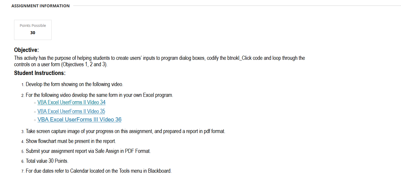 ASSIGNMENT INFORMATION Points Possible 30 Objective: | Chegg.com