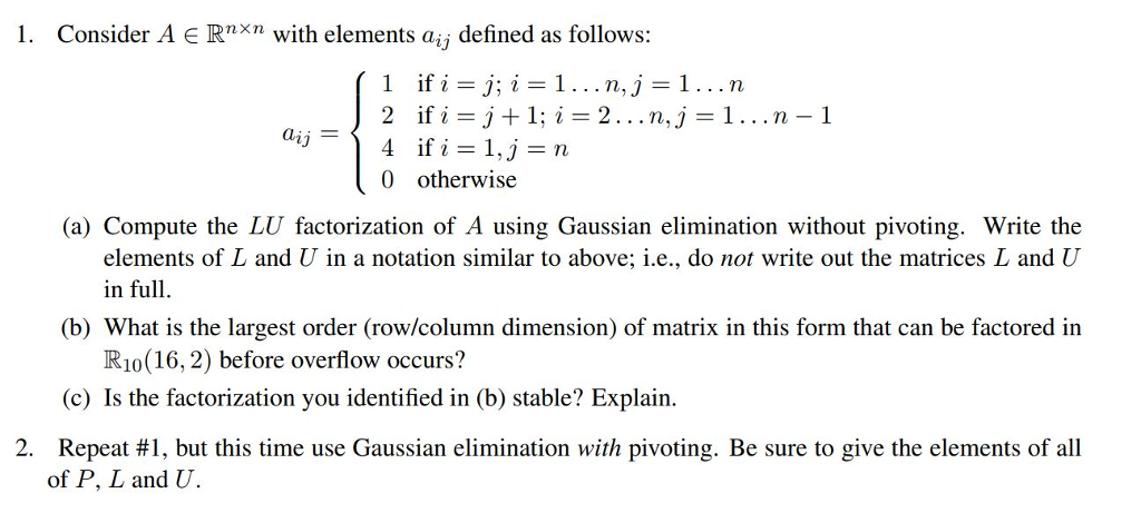 1. Consider A E RnXn with elements aij defined as | Chegg.com