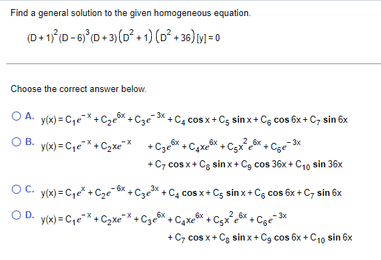 Find a general solution to the given homogeneous | Chegg.com