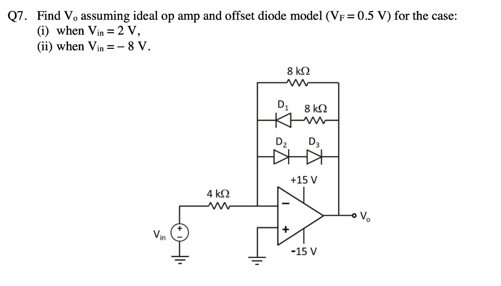 Solved 7. Find Vo assuming ideal op amp and offset diode | Chegg.com