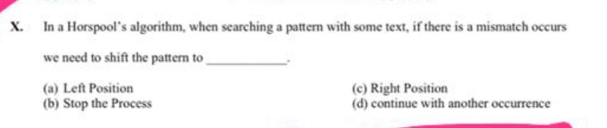 Solved X In A Horspools Algorithm When Searching A Pattern 