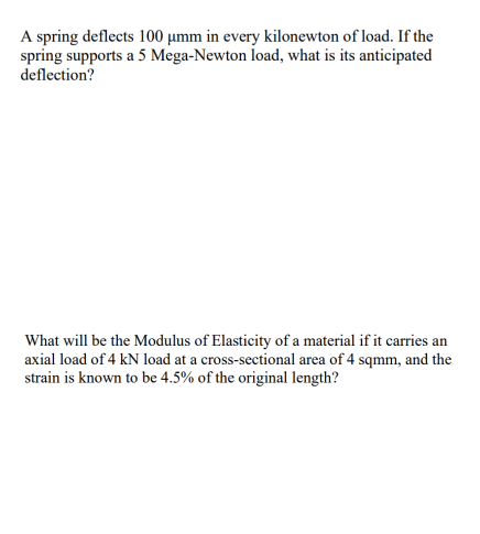 Solved A spring deflects 100μmm in every kilonewton of load. | Chegg.com