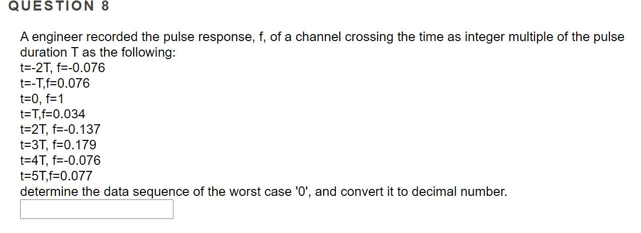 Solved A engineer recorded the pulse response, f, of a | Chegg.com