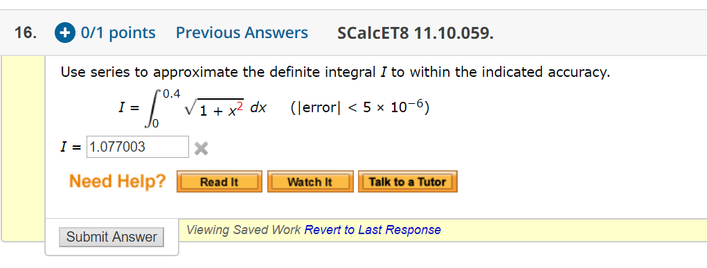 Solved 16. + 0/1 points Previous Answers SCalcET8 11.10.059. | Chegg.com