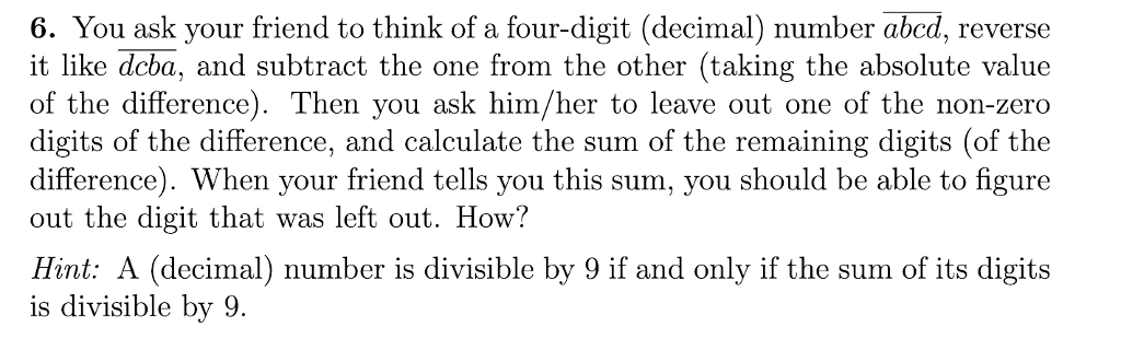Solved 6. You ask your friend to think of a four-digit | Chegg.com