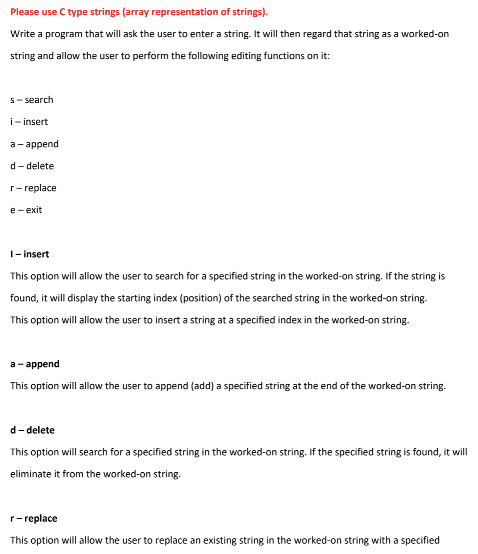 Please use C type strings (array representation of | Chegg.com