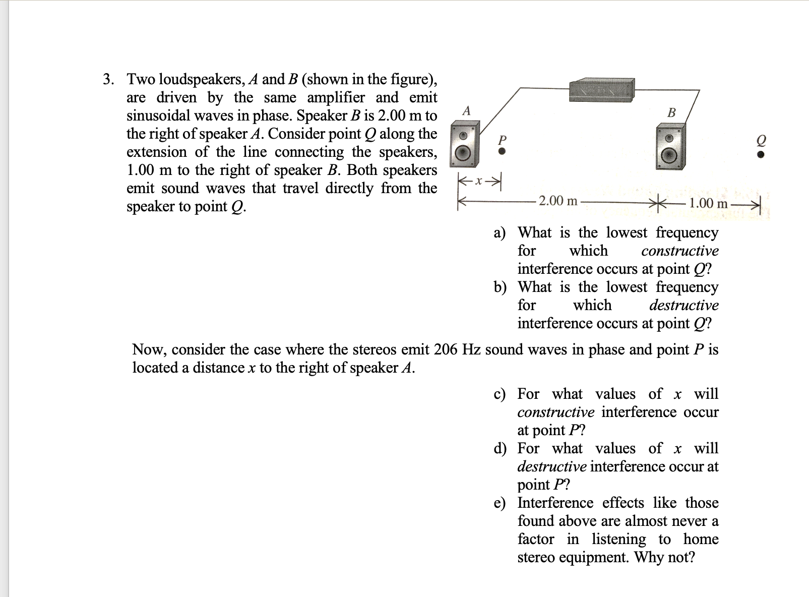Solved 3. Two loudspeakers, A and B (shown in the figure), | Chegg.com