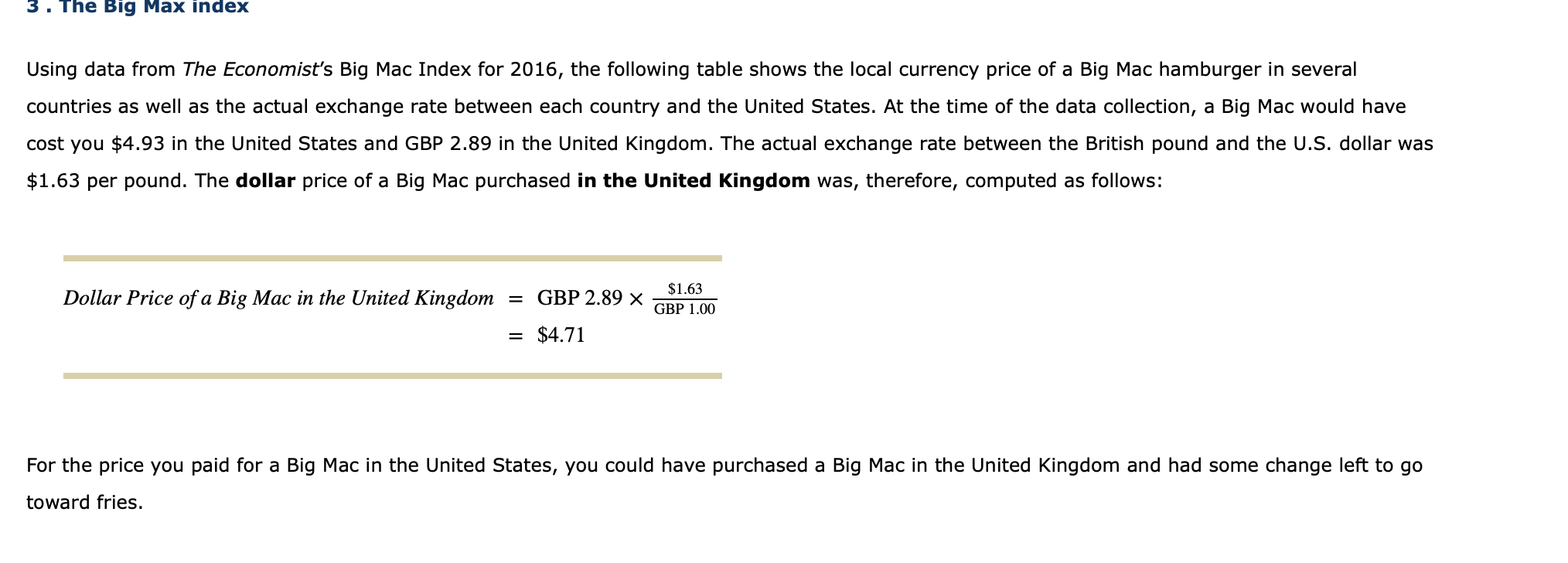 Solved 3. The Big Max index Using data from The Economist's | Chegg.com