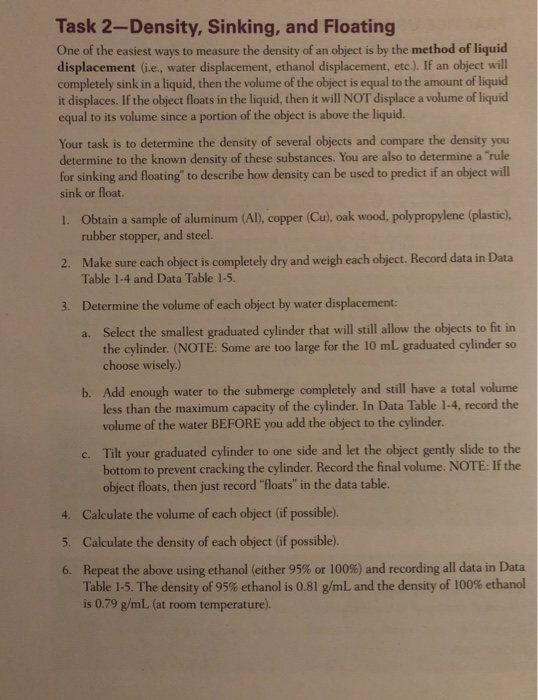 Solved Task 2-Density, Sinking, and Floating One of the | Chegg.com