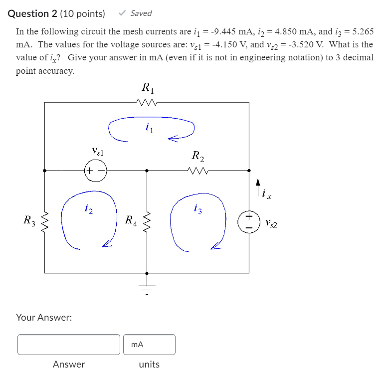 Solved In the following circuit the mesh currents are | Chegg.com