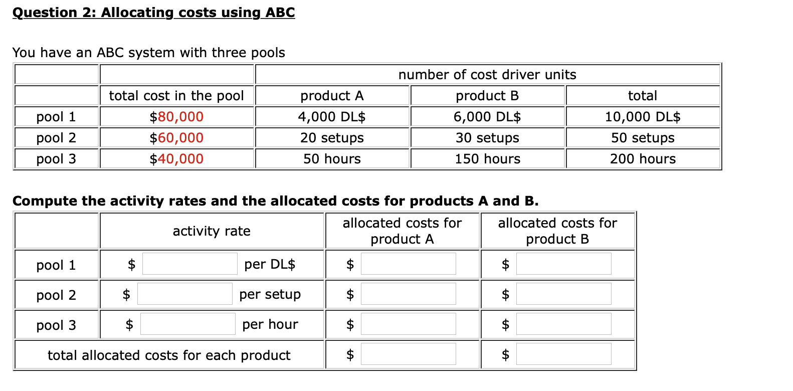 Solved Question 2: Allocating costs using ABC You have an | Chegg.com