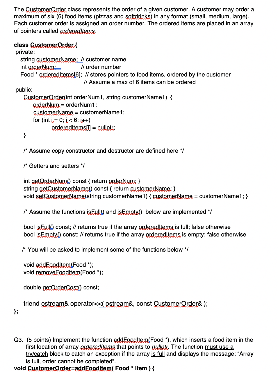 Solved The CustomerOrder class represents the order of a | Chegg.com