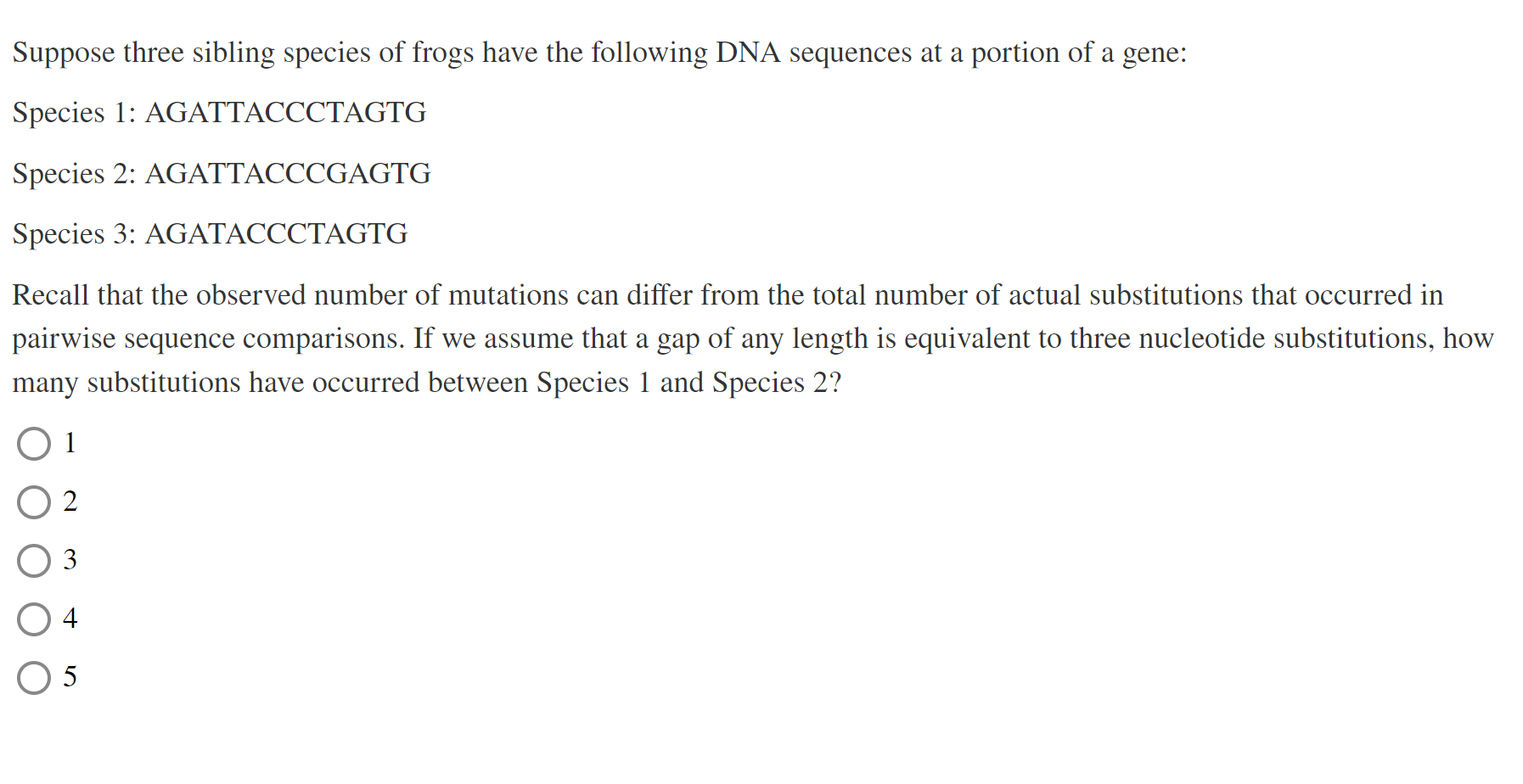 Solved Suppose three sibling species of frogs have the | Chegg.com
