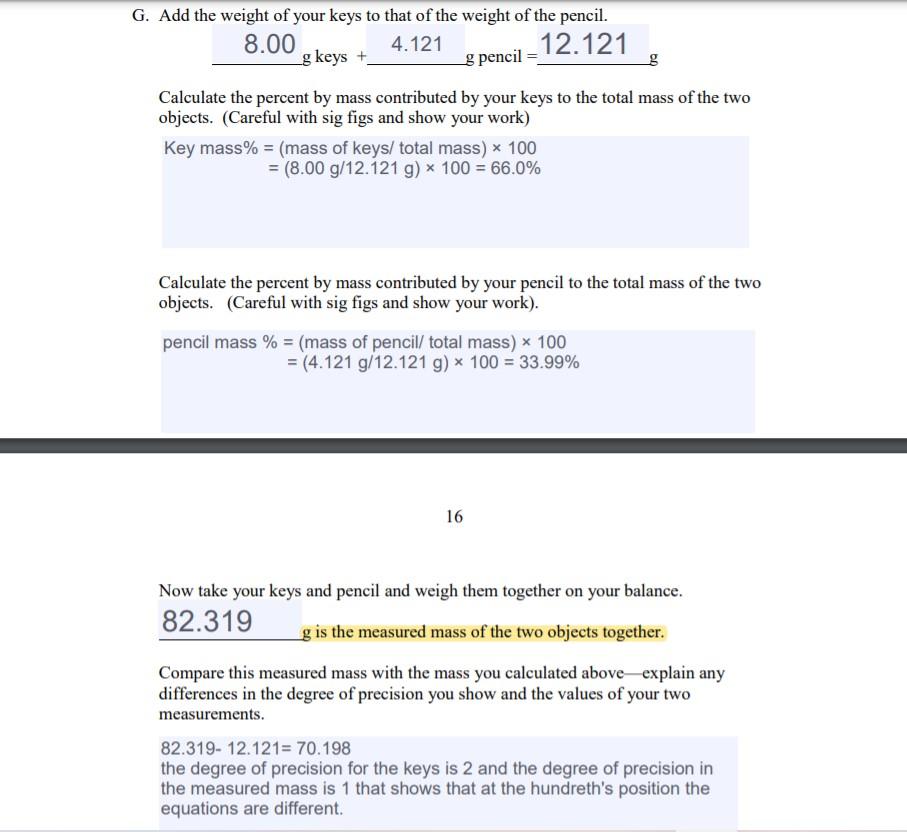 Solved G. Add the weight of your keys to that of the weight | Chegg.com