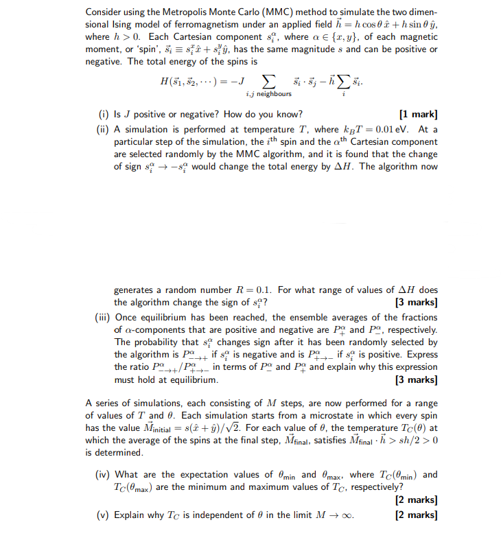Consider using the Metropolis Monte Carlo (MMC) | Chegg.com