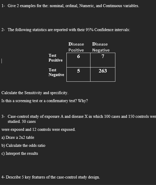 Solved 1- ﻿Give 2 ﻿examples for the: nominal, ordinal, | Chegg.com