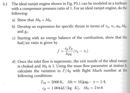 Solved 1 The ideal ramjet engine shown in Fig. P5.1 can be | Chegg.com