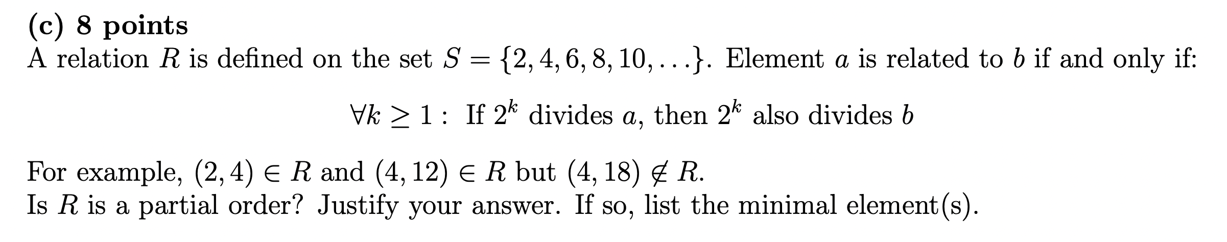 Solved = (c) 8 points A relation R is defined on the set S = | Chegg.com