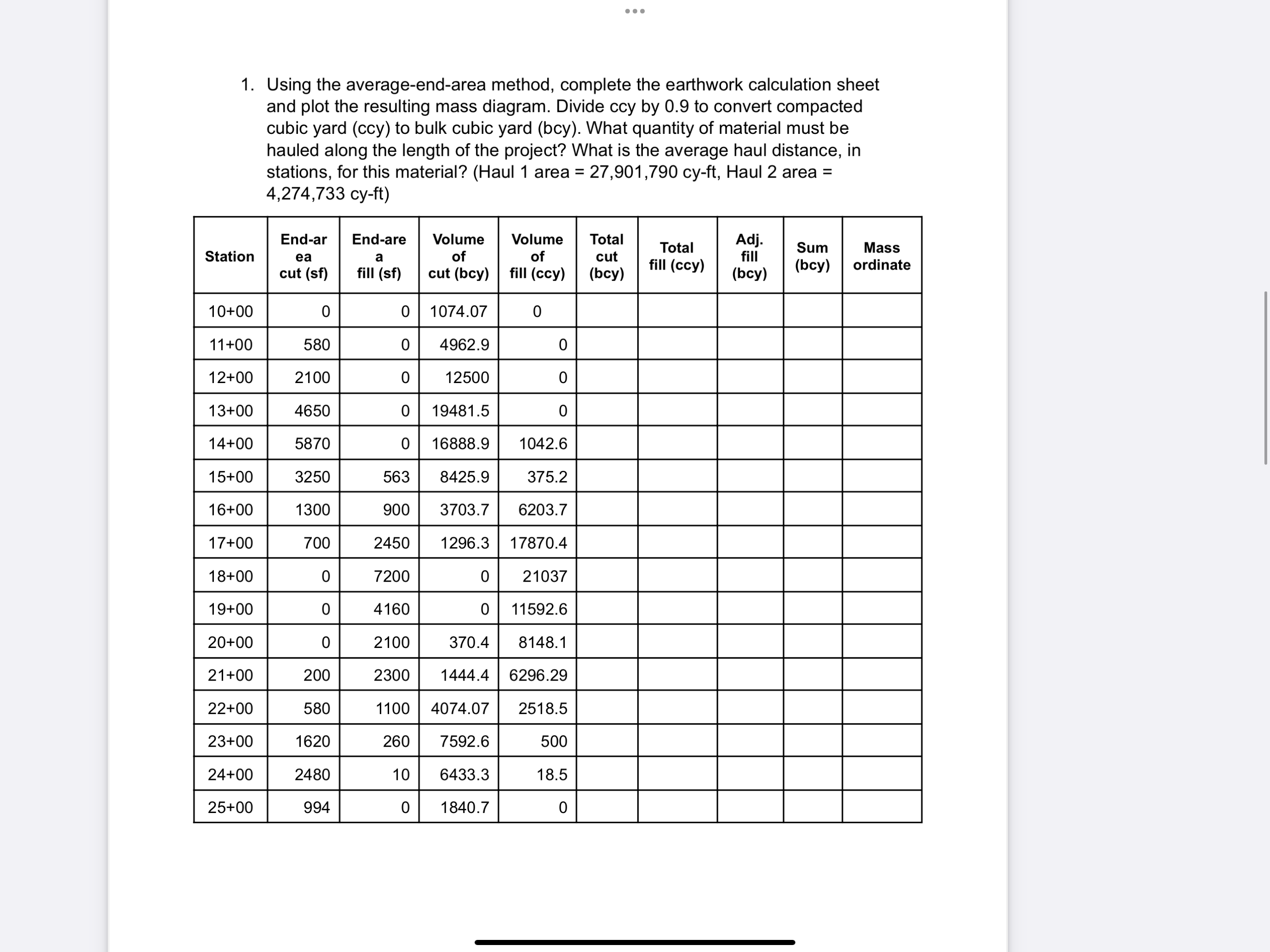 Solved 1. Using the average-end-area method, complete the | Chegg.com Solved 1. Using the average-end-area method, complete the | Chegg.com