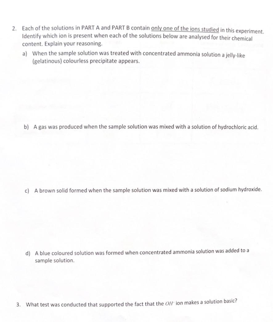 Solved 2. Each of the solutions in PART A and PART B contain | Chegg.com
