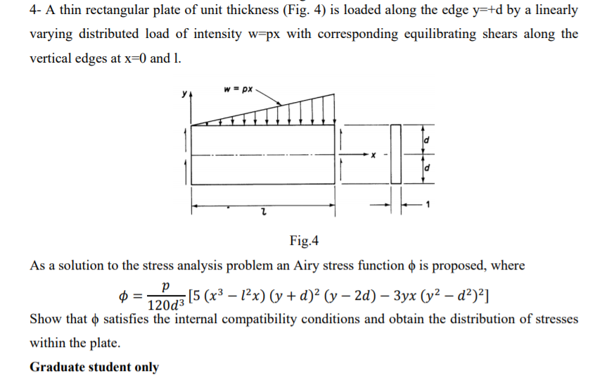 Solved 4- A thin rectangular plate of unit thickness (Fig. | Chegg.com
