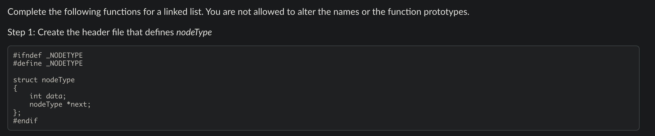 Solved Complete the following functions for a linked list. | Chegg.com