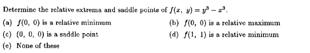 Solved Determine the relative extrema and saddle points of | Chegg.com