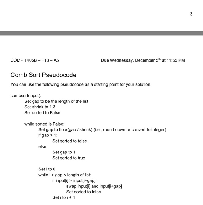 Solved Problem 4 (Comb Sort) Comb sort is a variation of | Chegg.com