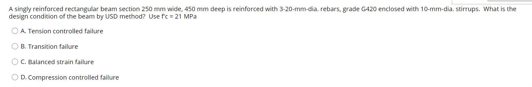 Solved A singly reinforced rectangular beam section 250 mm | Chegg.com