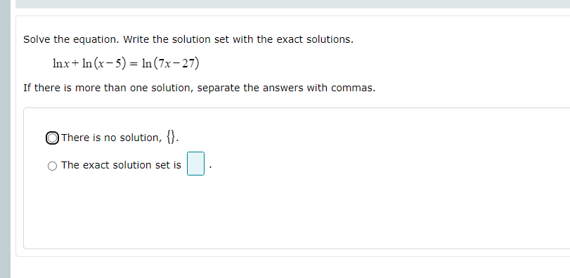 Solved Solve the equation. Write the solution set with the | Chegg.com
