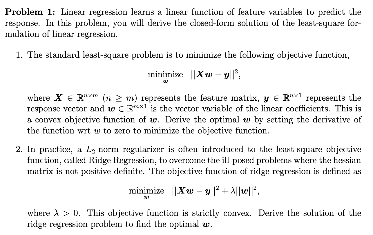 Solved Problem 1 Linear Regression Learns A Linear Function 7834