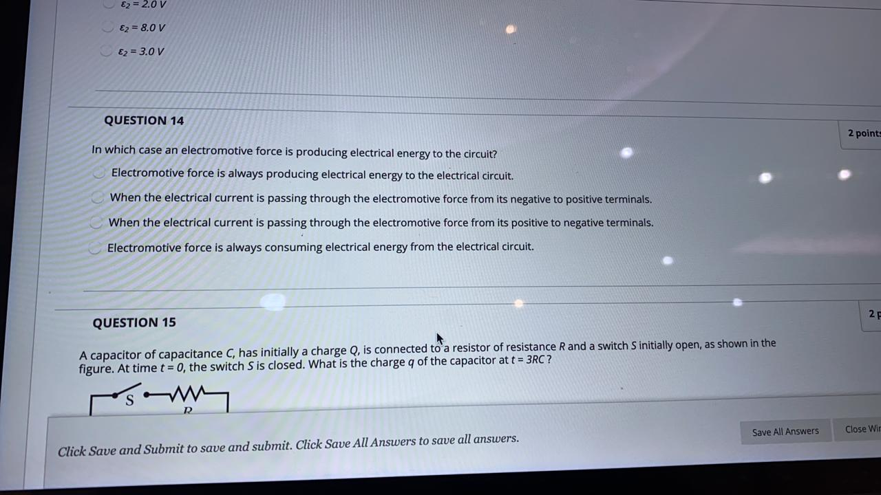 Solved E2 = 2.0V E2 = 8.0 V E2 = 3.0 V QUESTION 14 2 points | Chegg.com