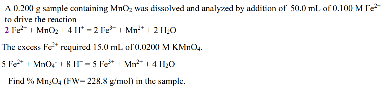 Solved A 0.200 g sample containing MnO2 was dissolved and | Chegg.com
