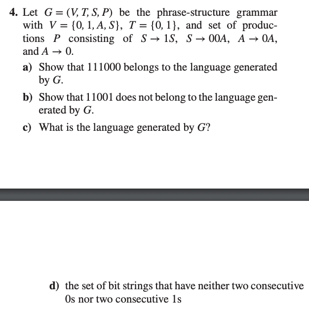 Solved 4. Let G=(V,T,S,P) be the phrase-structure grammar | Chegg.com