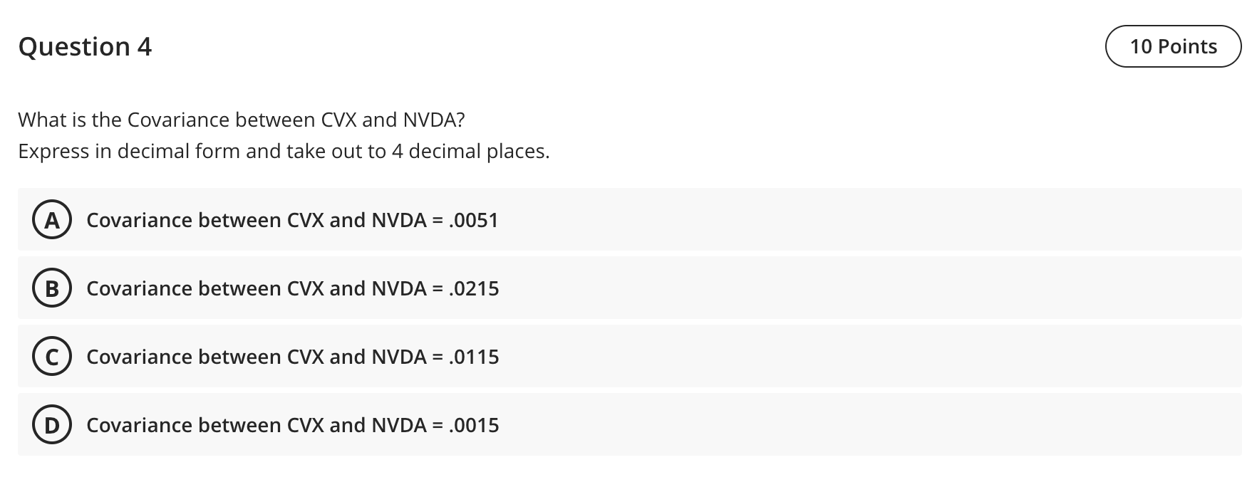 What is the Covariance between CVX and NVDA? Express | Chegg.com
