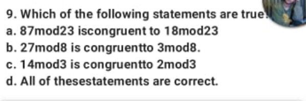 Solved 2. Find (39 + 14)mod4. (2 points) a. None of the | Chegg.com