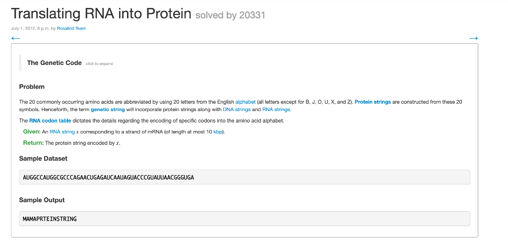 Translating RNA into Protein solved by 20331 July 1, | Chegg.com