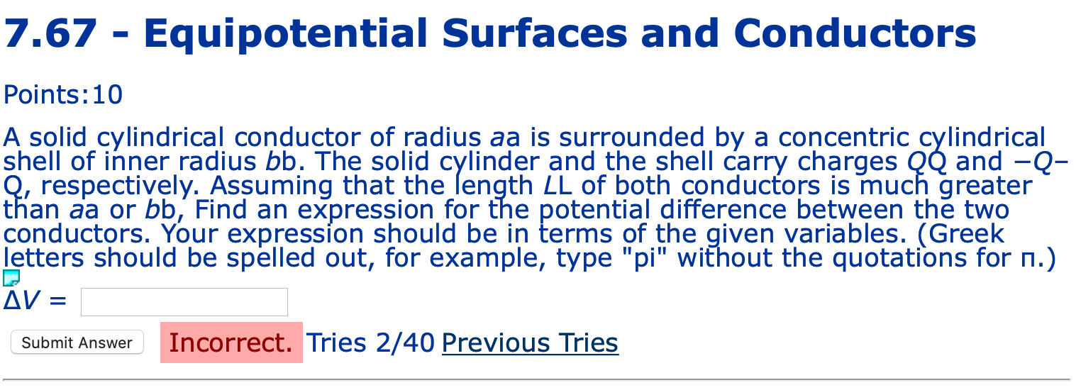 Solved 7.67 - Equipotential Surfaces and Conductors Points: | Chegg.com