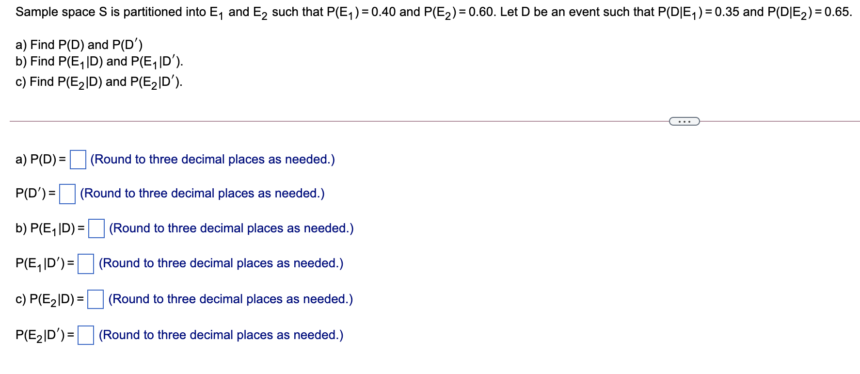 Solved Sample space S is partitioned into E, and E2 such | Chegg.com
