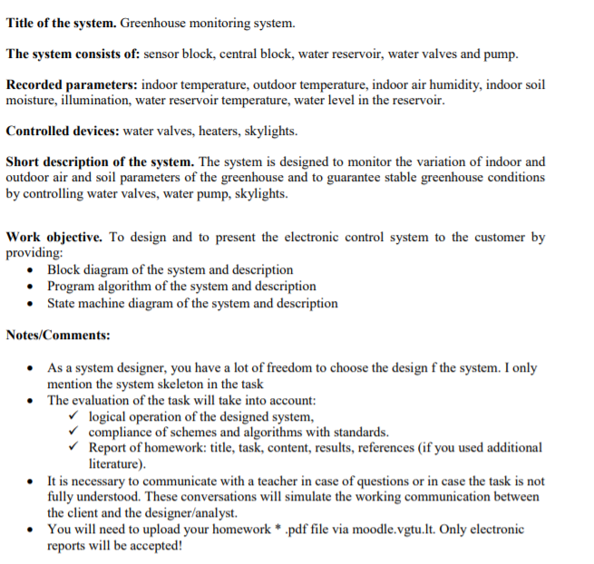 Solved Title of the system. Greenhouse monitoring system. | Chegg.com