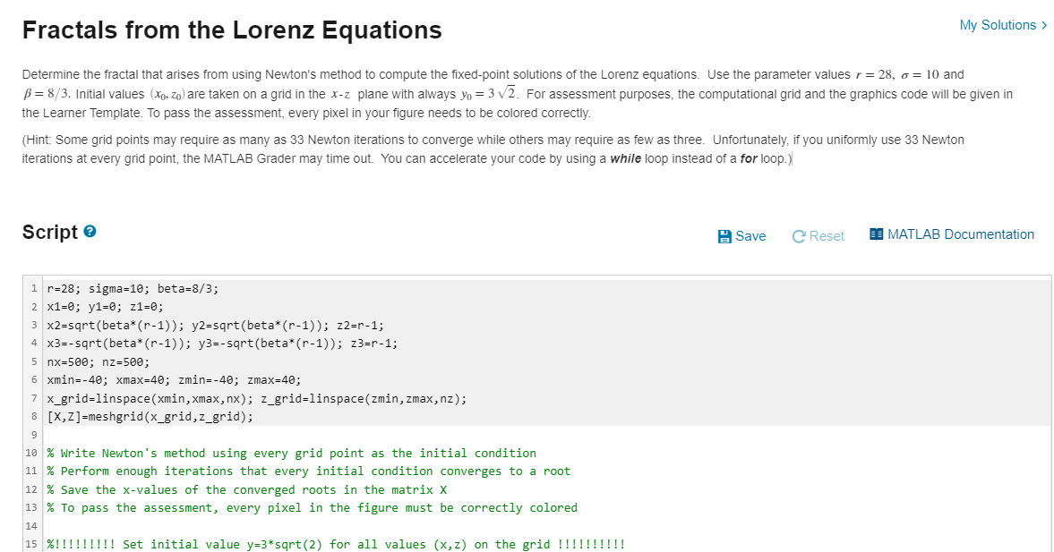 Solved Fractals from the Lorenz Equations My Solution | Chegg.com